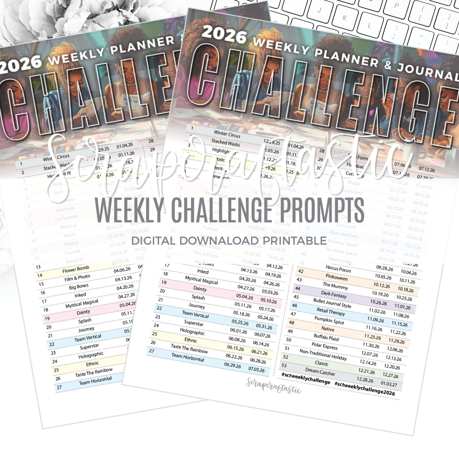 2026 Scrapcraftastic Weekly Planner and Journal Challenge Prompts
